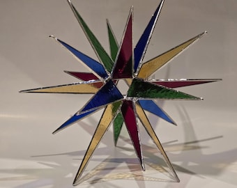 Moravian Star Hanging 12 Point Blue Luminescent Glass Christmas ...