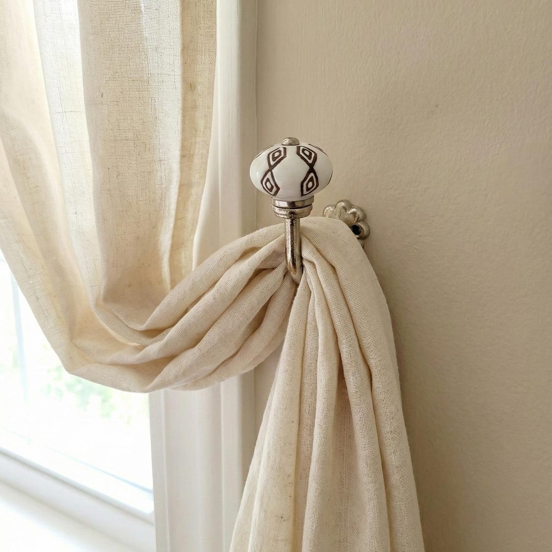 Ceramic Curtain Tieback Hook - Geometric Brown Pattern, Boho Drapery ...