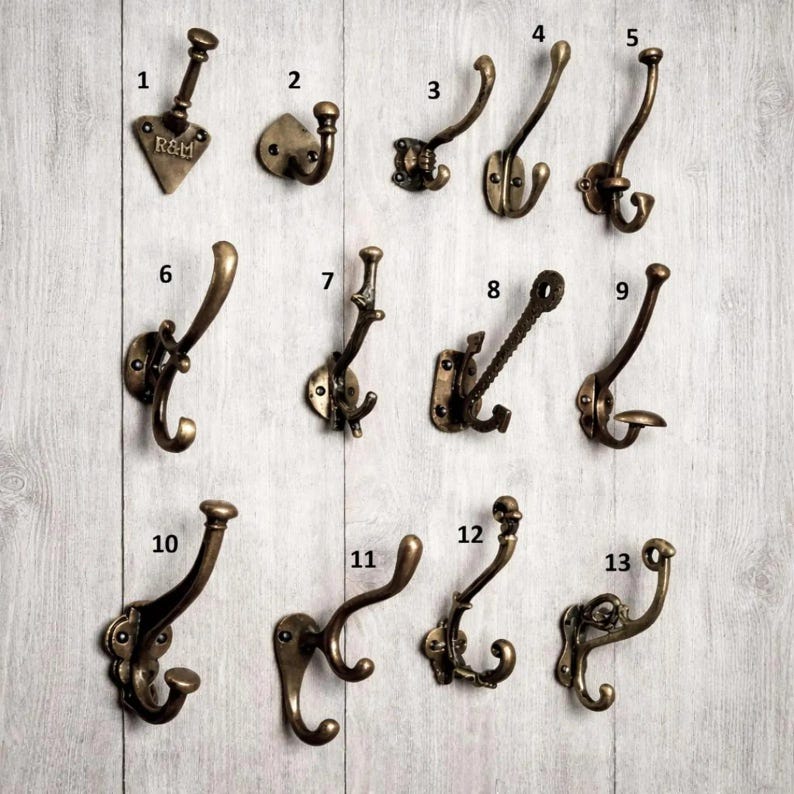 Decorative Wall Hooks for Hanging Coats & Hats | Vintage Brass Finish ...