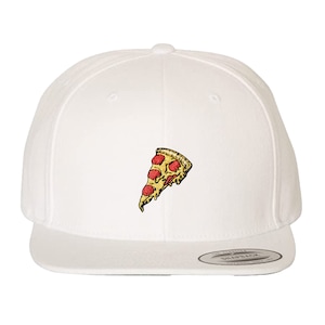 Cheese Pepperoni Pizza Slice Embroidered 6 Panel Flatbill Snapback ...