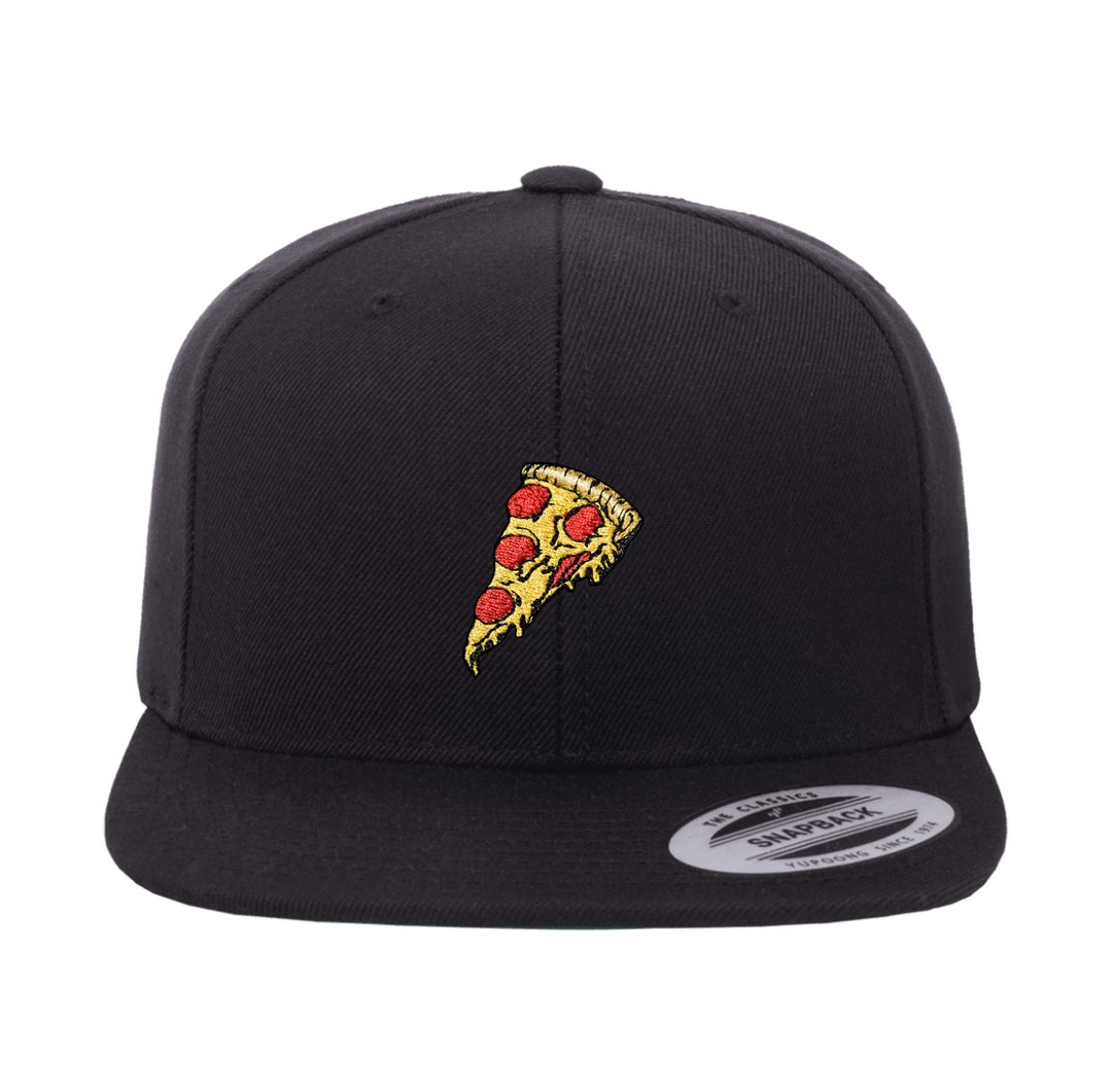 Cheese Pepperoni Pizza Slice Embroidered 6 Panel Flatbill Snapback ...