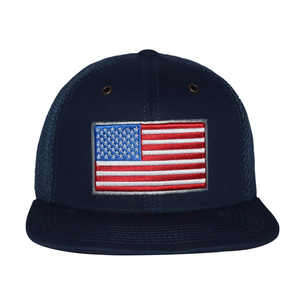 Usa American Flag Hat Stars Stripes Snapback Flat Bill Baseball Cap