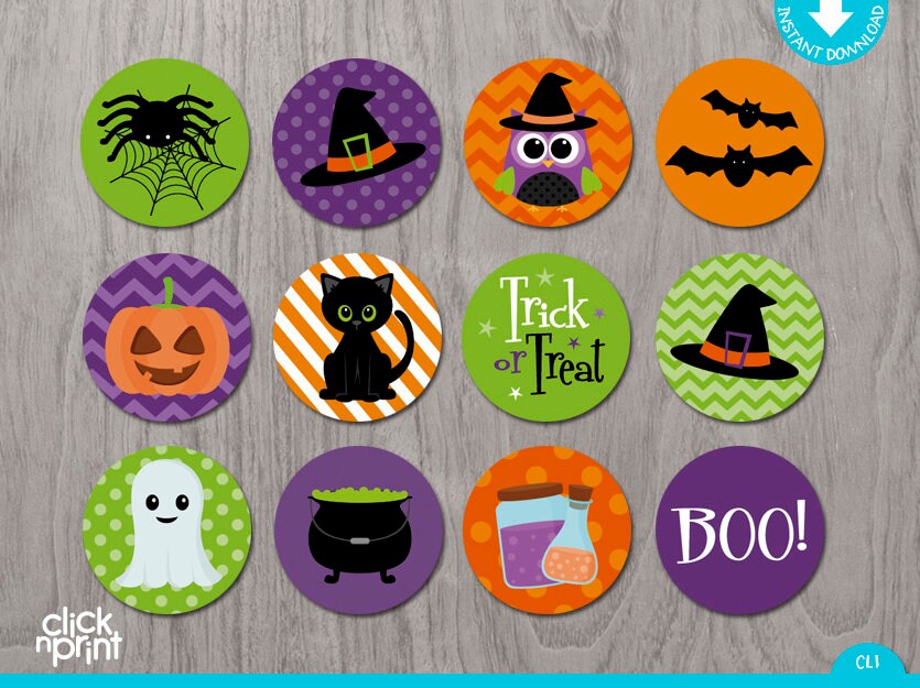 Halloween Cupcake Toppers Print Yourself Instant Download, 2 Inches ...
