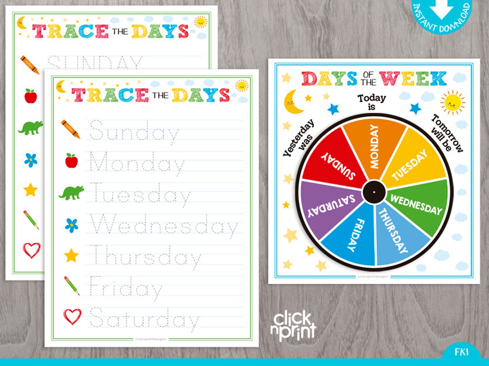 Days of the Week Wheel Printable Circle Time Days Wheel | Etsy