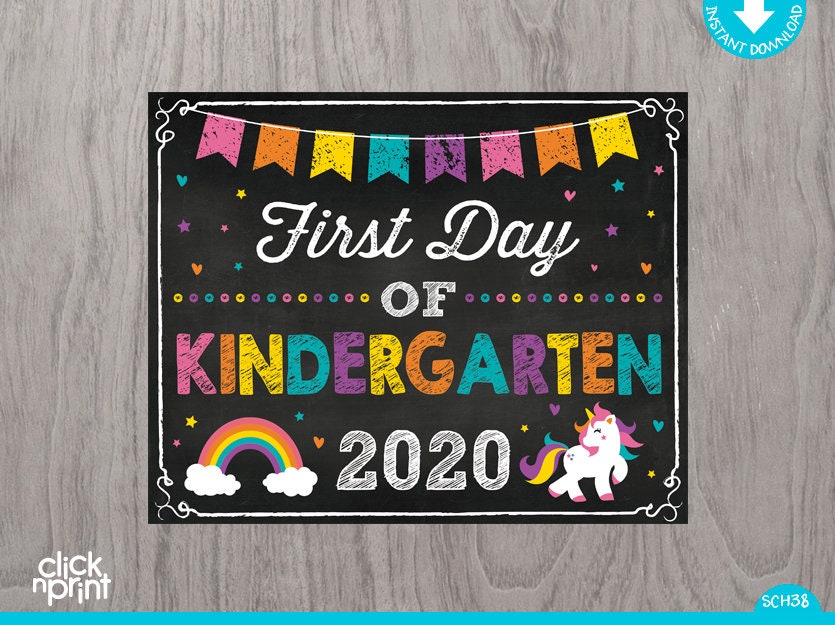 Unicorn First Day of Kindergarten Sign Instant Download Print | Etsy