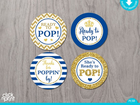 Prince Baby Shower Royal Blue and Gold Glitter Print Yourself Cupcake ...