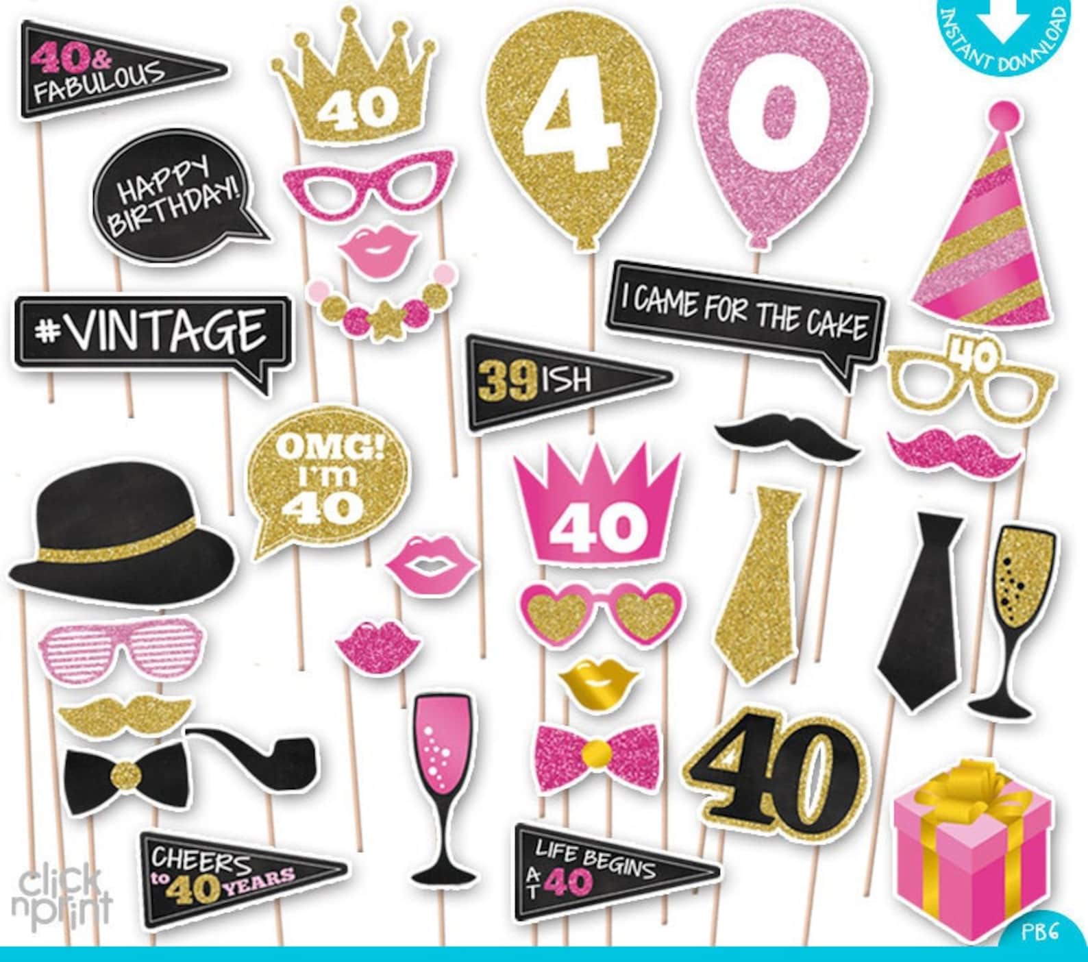 40th Birthday Print Yourself Photo Booth Props Forty - Etsy