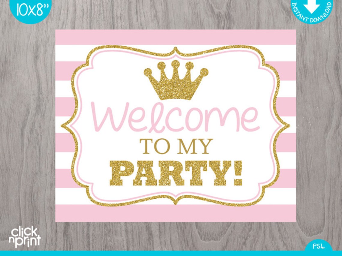 Pink and Gold Print Yourself Party Sign Printable Party Sign | Etsy