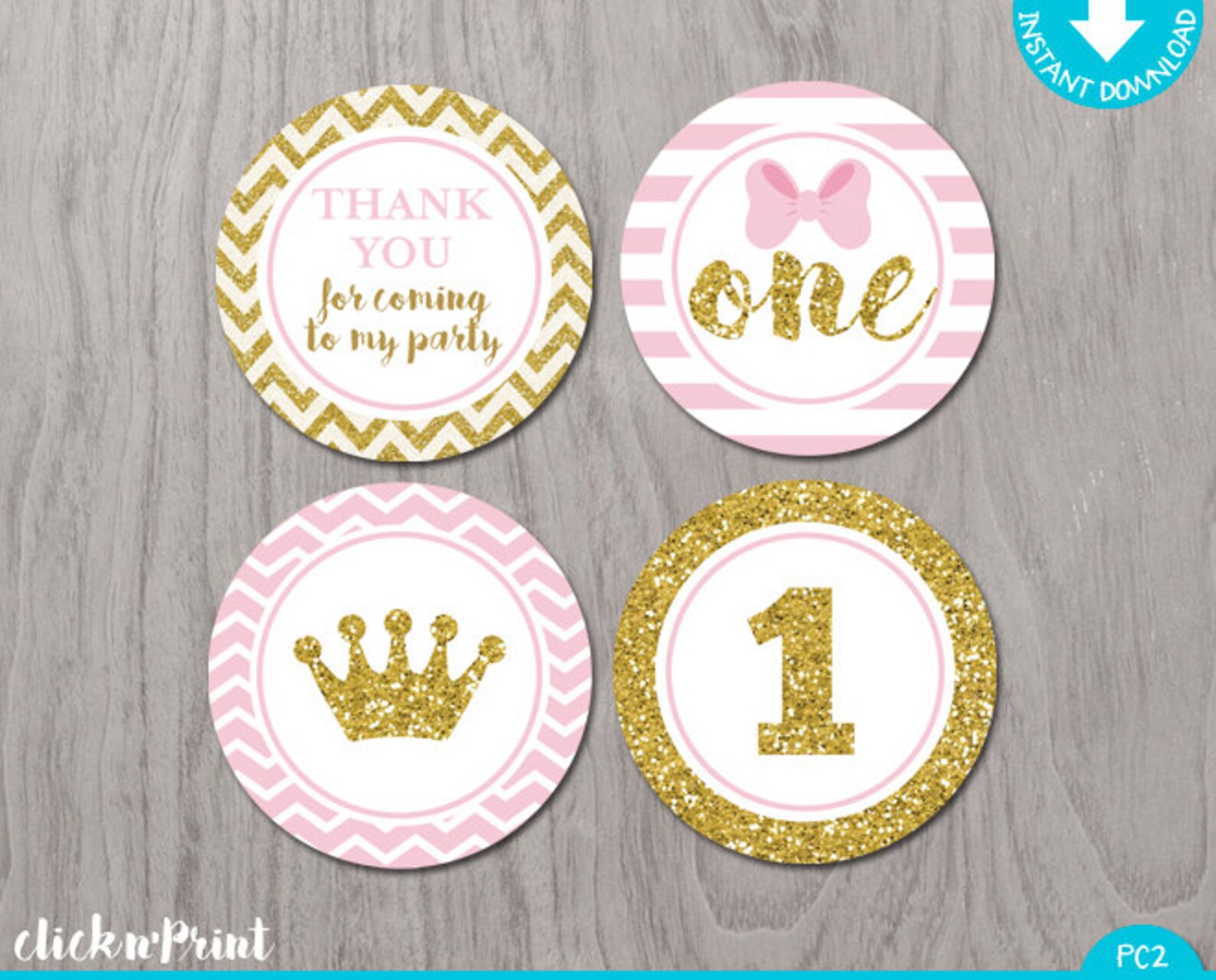 Pink and Gold Print Yourself Cupcake Toppers Printable Party - Etsy