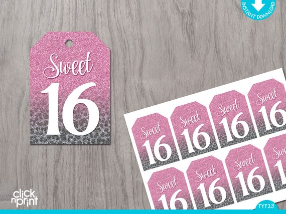 Sweet 16 Print Yourself Thank You Tags Birthday Printable, Printable ...