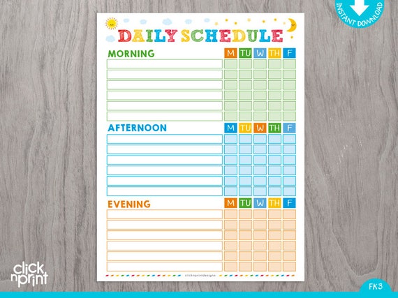 Daily Schedule Printable for Kids Printable Chore Chart for | Etsy