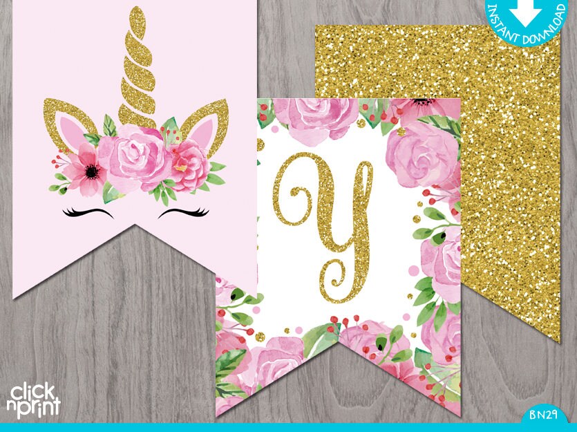 Unicorn Printable Birthday Banner Printable Girl Birthday | Etsy