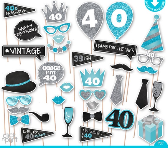 40th Birthday Print Yourself Photo Booth Props - Forty Birthday ...