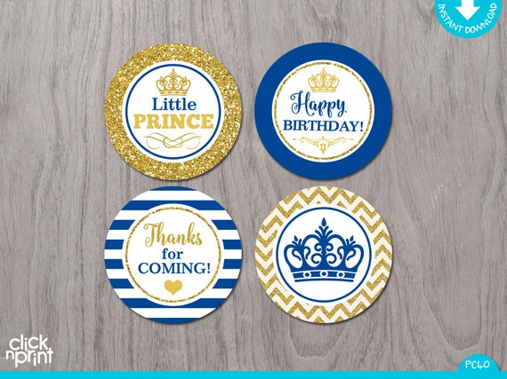 Prince Birthday Royal Blue and Gold Glitter Print Yourself Cupcake ...
