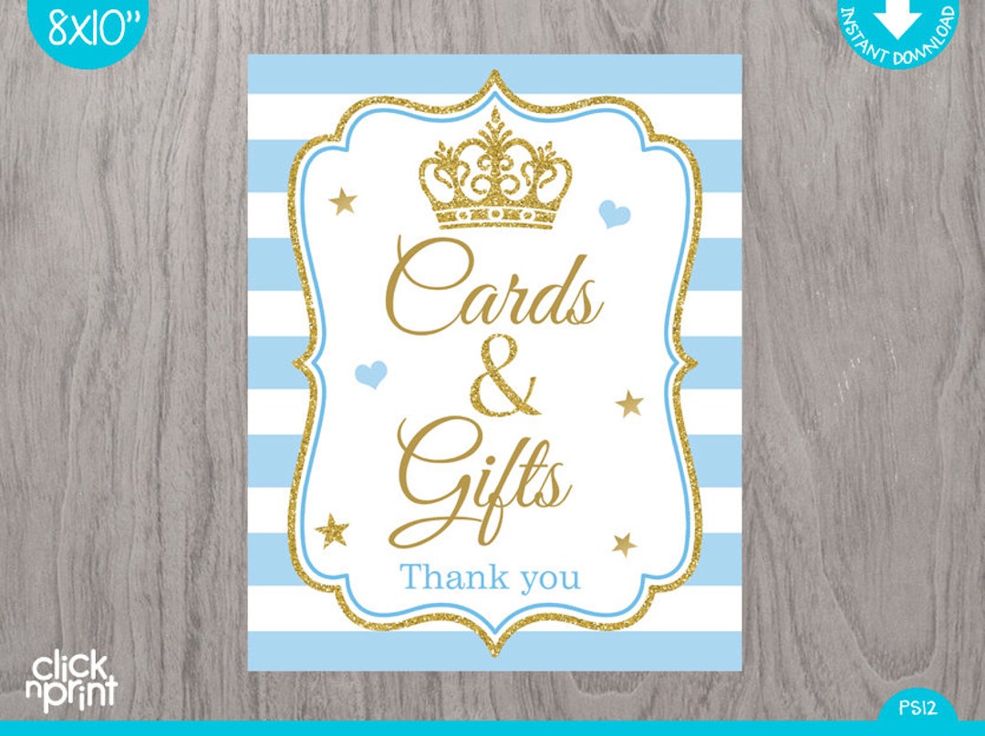 Baby Blue and Gold Glitter Prince Baby Shower Print Yourself Party Sign ...
