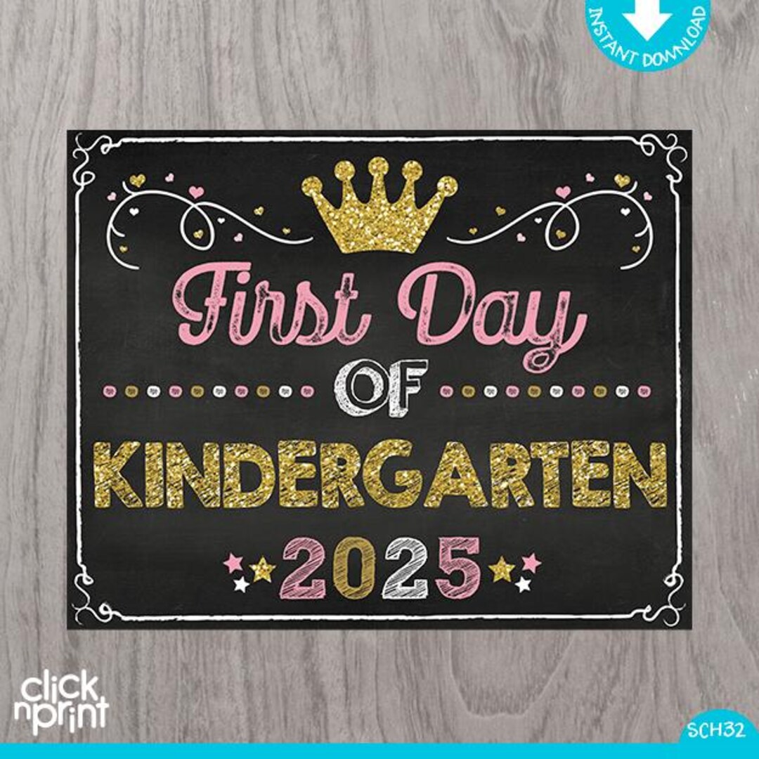 Princess First Day of Kindergarten Sign Instant Download Print Yourself ...