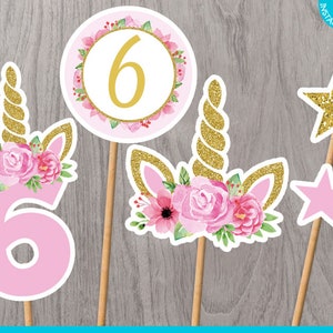 Unicorn 6th Birthday Centerpieces Print Yourself Printable - Etsy