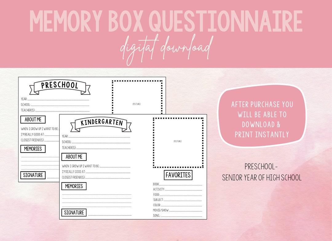 Memory Box Questionnaire ~ Preschool- Highschool ~ Digital Download - Etsy