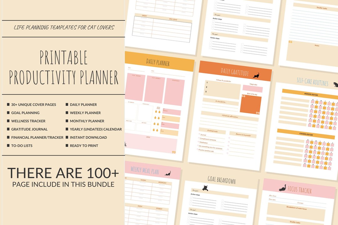 Printable Productivity Planner - 29 Covers, 106 Pages: Daily, Weekly ...