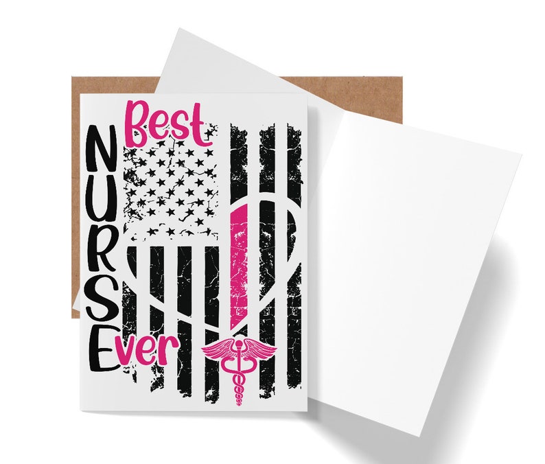 Best Nurse Ever Card, Nurse Flag Thank You Card, Greeting Card for ...