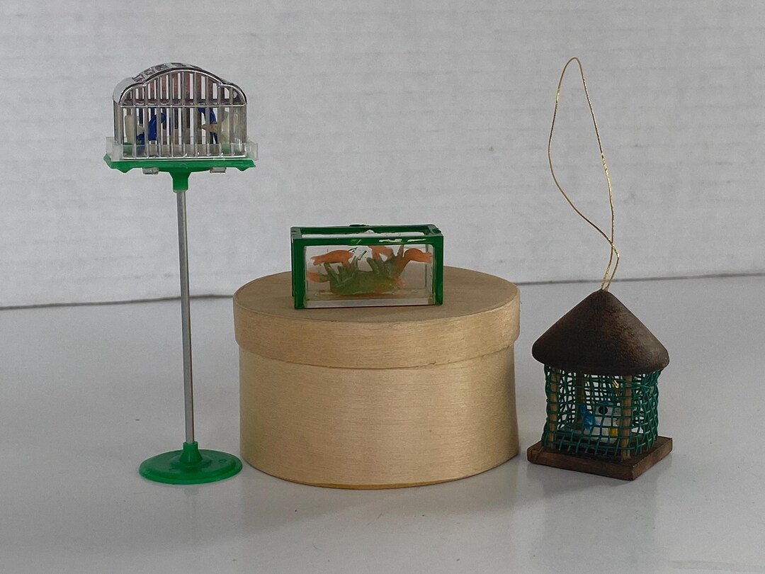 Set of 3 - 1976 Barton Toys 1:16 Scale Bird Cage on Stand, Fish Tank ...