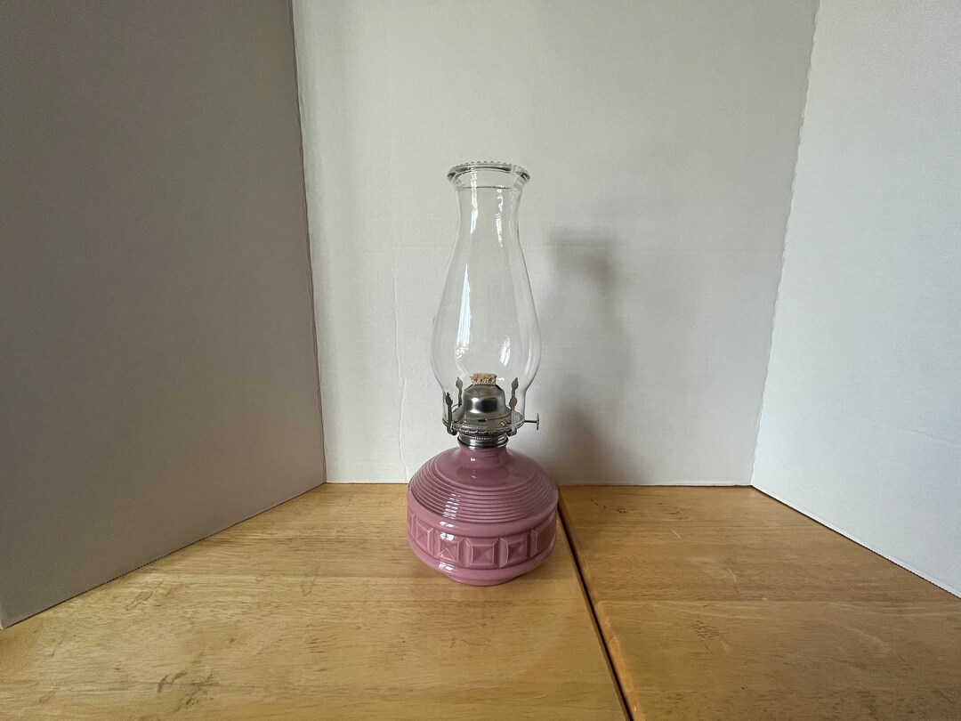 Pink Cube With X Design With Rib Detail Clear Glass Oil Lamp With ...
