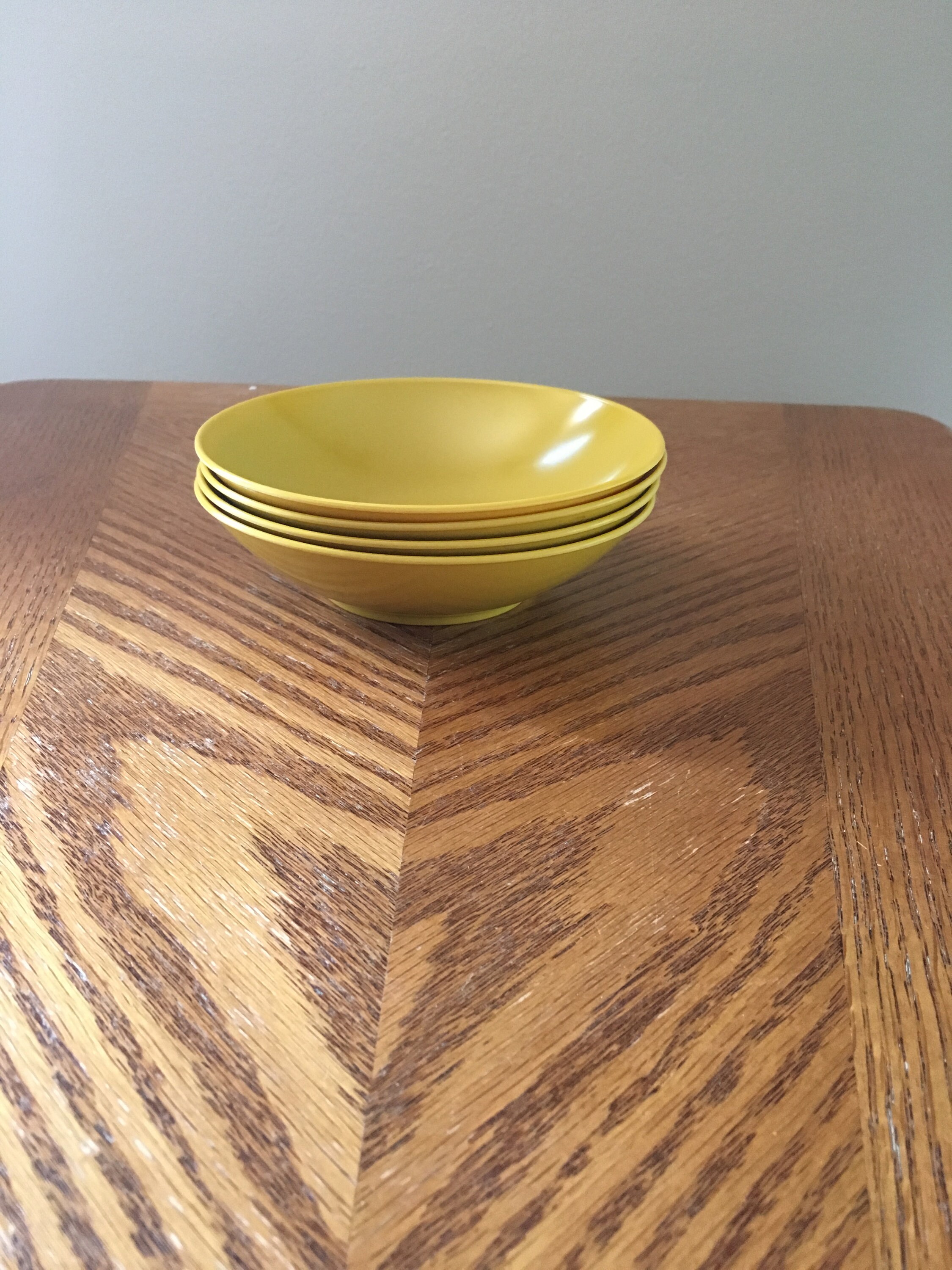 Vintage set of 4 melmac mustard yellow serving or desert bowls