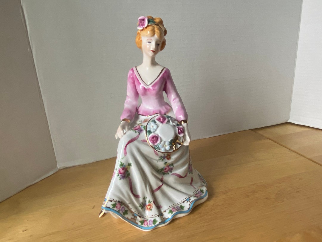 Vintage Fancy Lady Porcelain Ceramic Figurine 8 1/2" Tall With Gold ...