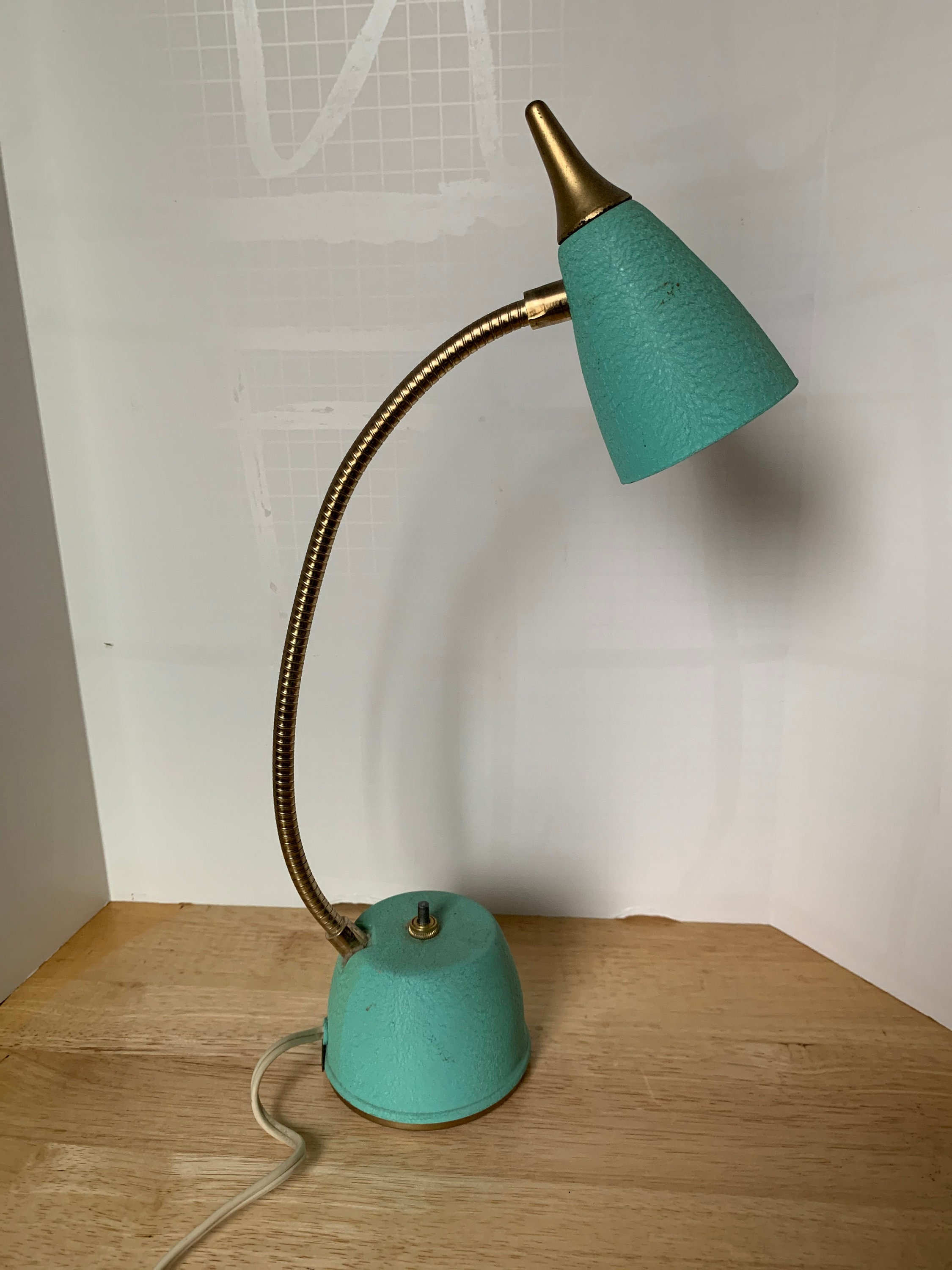Vintage Mid Century Modern goose neck light green (turquoise) desk lamp
