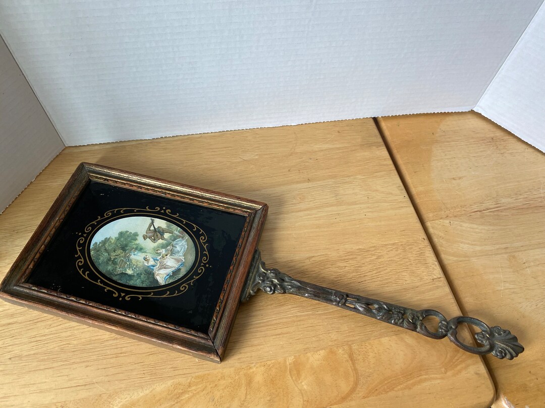 Victorian Hand Mirror With Solid Metal Handle and Wooden Frame and ...