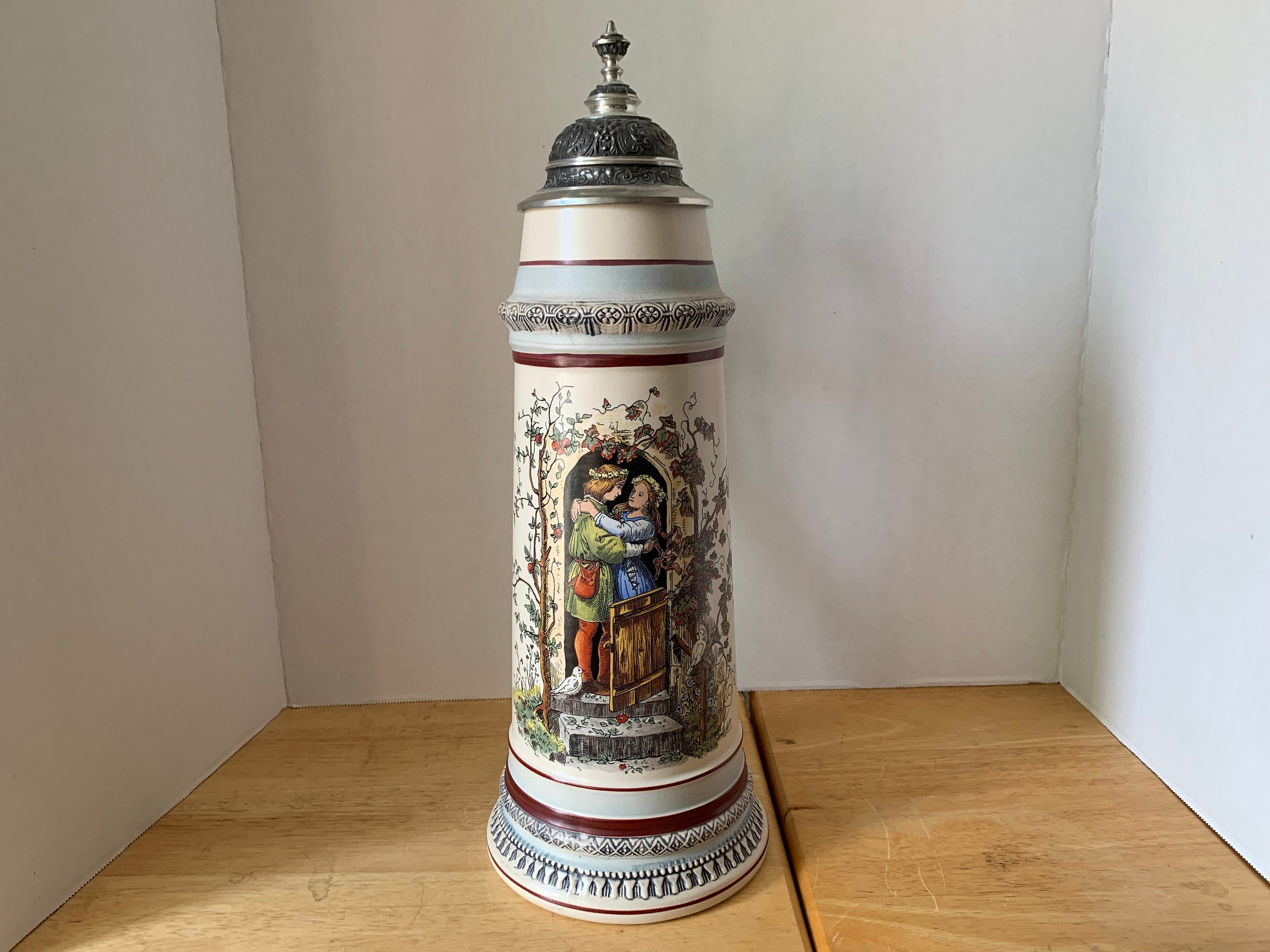 Vintage original tall Gerz lidded German beer stein