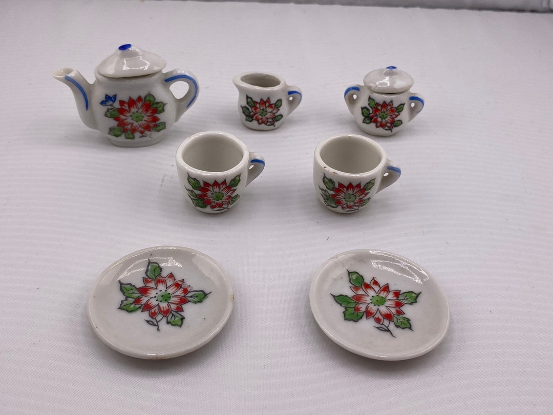 9 Piece Set Vintage Porcelain Miniature Tea Set With Floral Design - Etsy