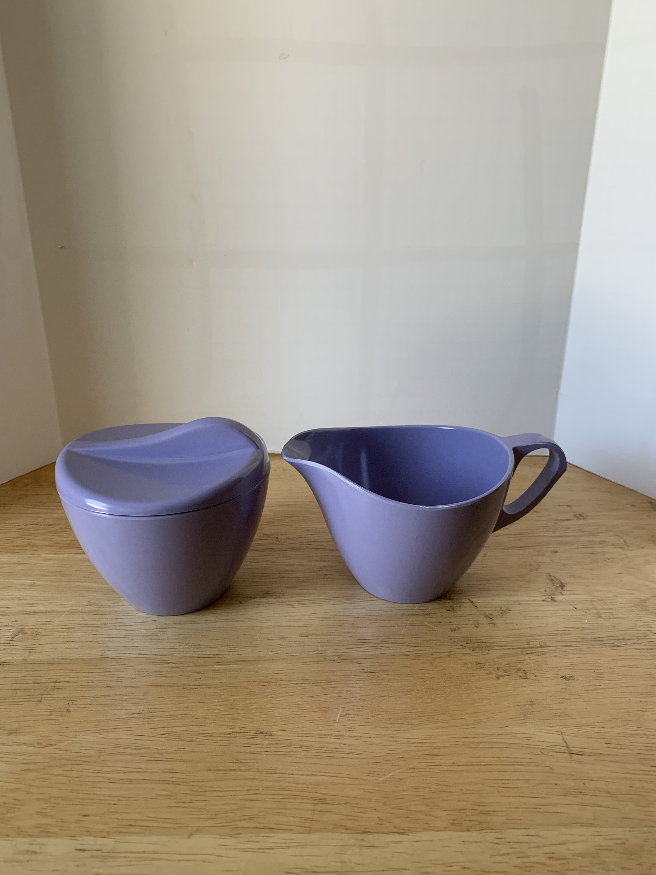Vintage 3 piece Royalon purple melmac creamer and sugar bowl