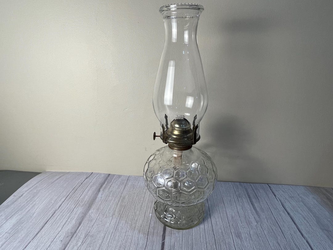 Ornate Vintage Turtle Shell Design Glass Oil Lamp With Chimney and Wick ...