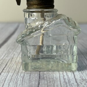 Vintage Miniature Clear Glass House Oil Lamp With Dark Chimney and Wick ...