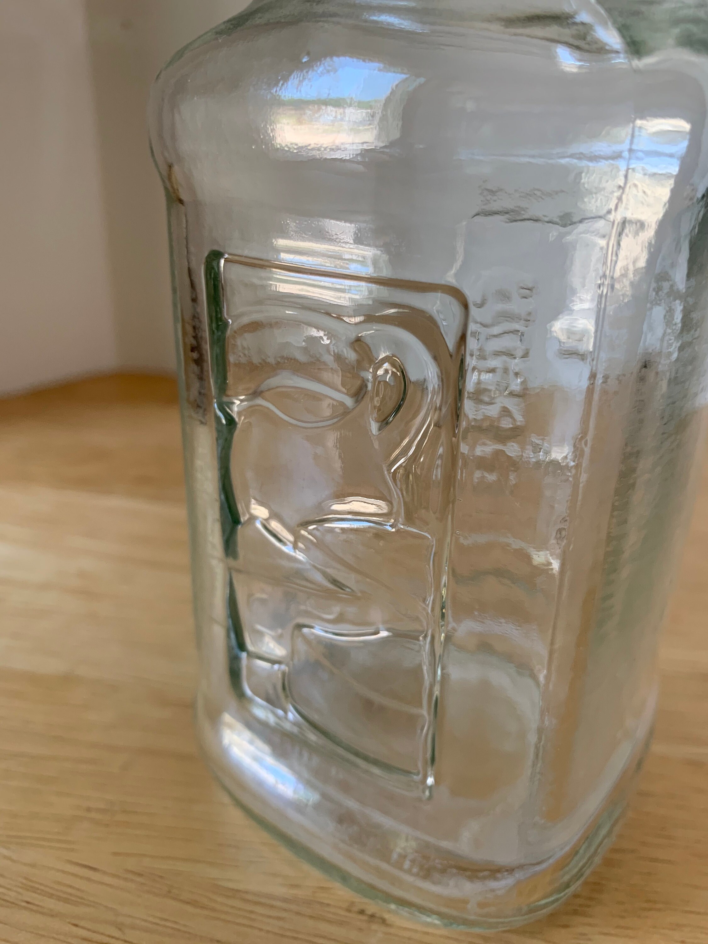 Vintage 12 ounce clear glass mason jar with measurement side