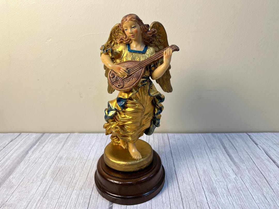 Musical Ceramic Angel Playing a Mandolin Music Box - Rotates and Plays ...