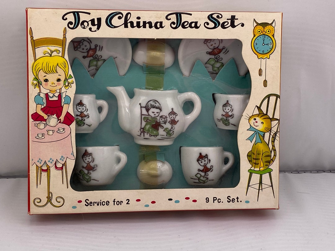9 Piece Set Vintage Porcelain Miniature Tea Set in Original Box From ...