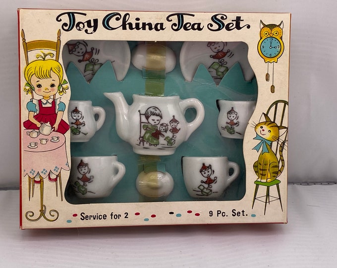 9 Piece Set Vintage Porcelain Miniature Tea Set in Original Box From ...