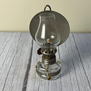 Vintage Miniature Clear Glass Oil Lamp With Backplate Chimney and Wick ...