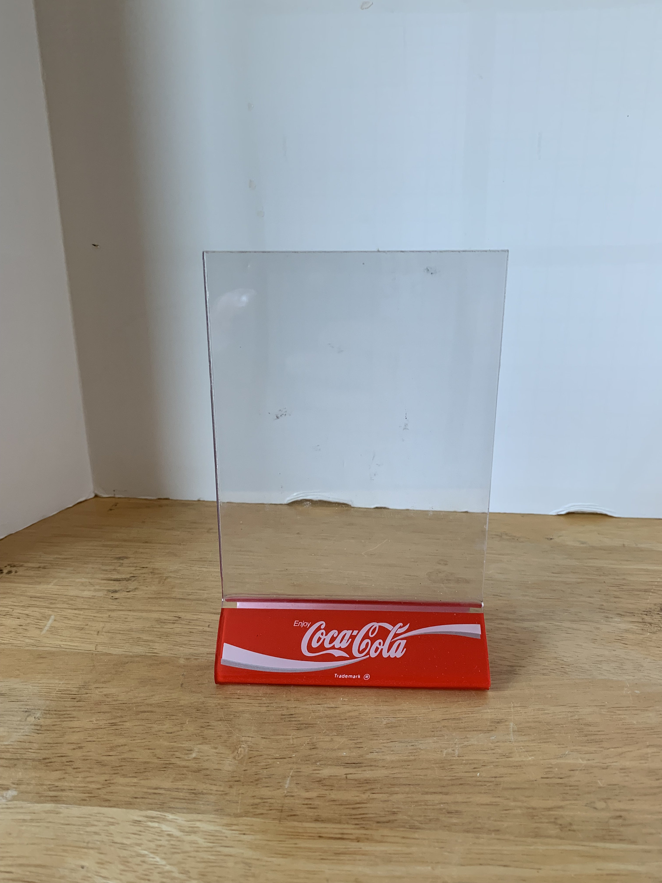 Vintage Coca-Cola Acrylic Tabletop Frame 6 1/8 x 4 Stand Up Picture Holder