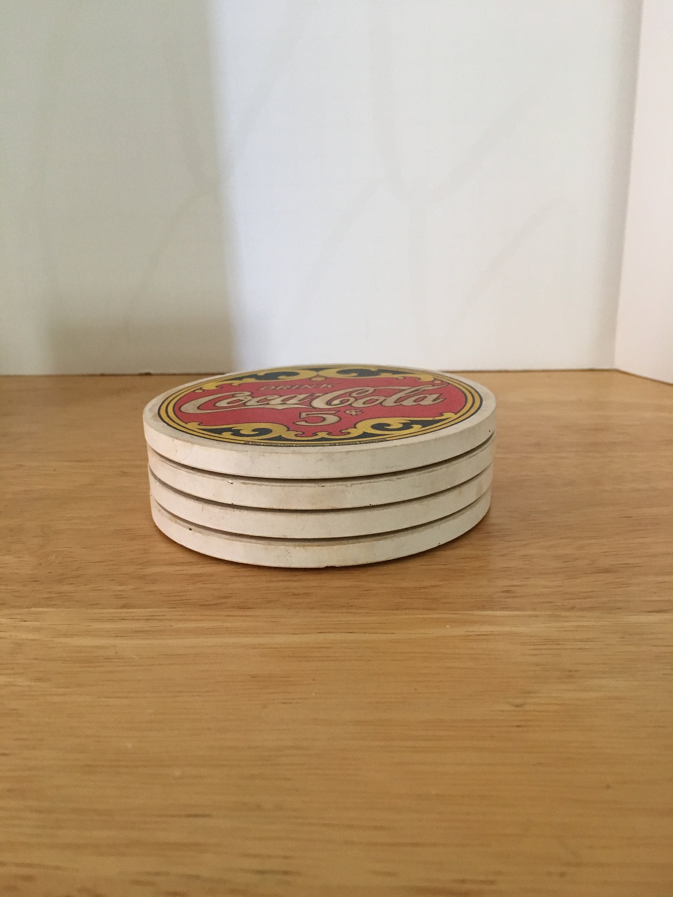 vintage set of 4 ceramic Coca-Cola coasters
