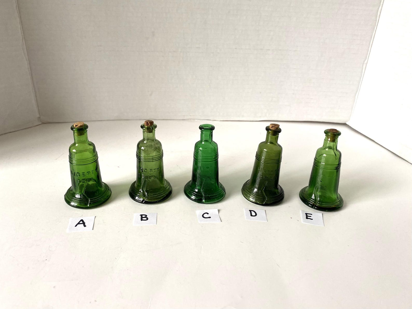 Set of 5 Green Liberty Bell Glass Bottles - Some With Corks - Etsy