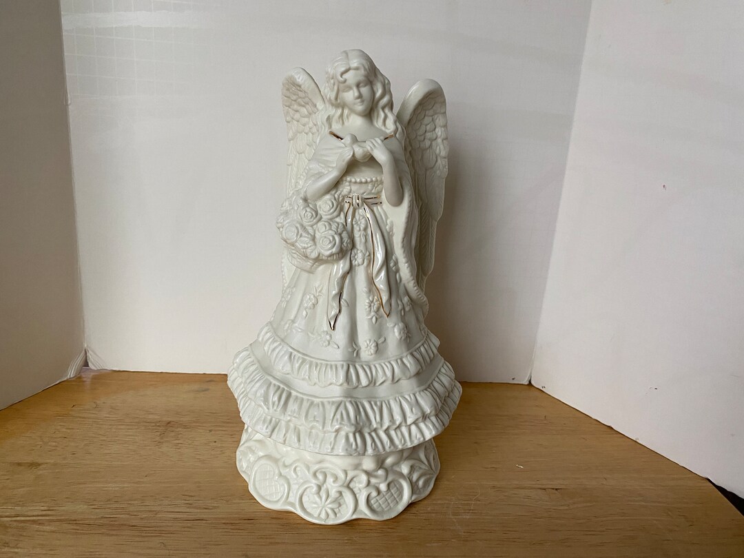 Music Box Angel in Porcelain Bisque With Gold Accents - Plays the Tune ...