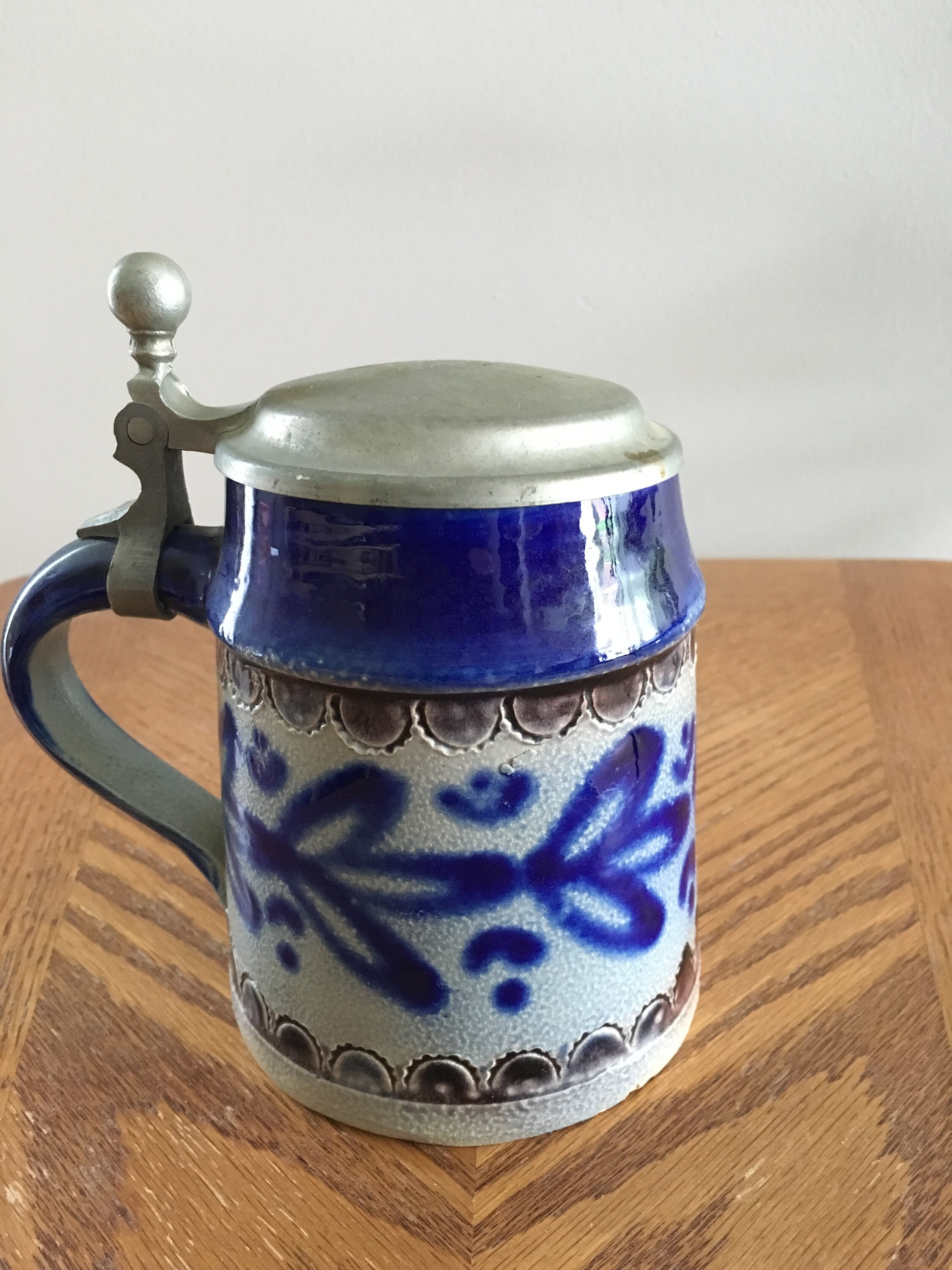 Vintage Cobalt blue salt glaze German beer stein