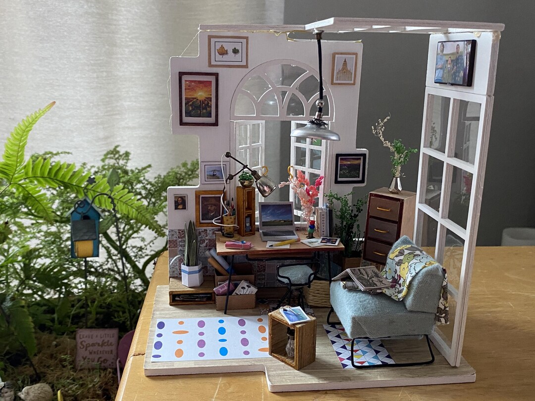 COMPLETED Lighted Home Office Room by ROBOTIME Miniature Dollhouse Kit ...