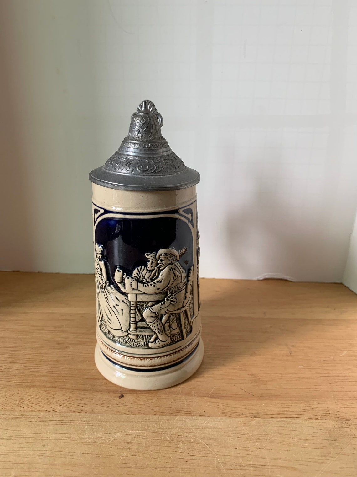 Vintage Zen Hen Brown and Cobalt Blue Lidded German Beer Stein - Etsy