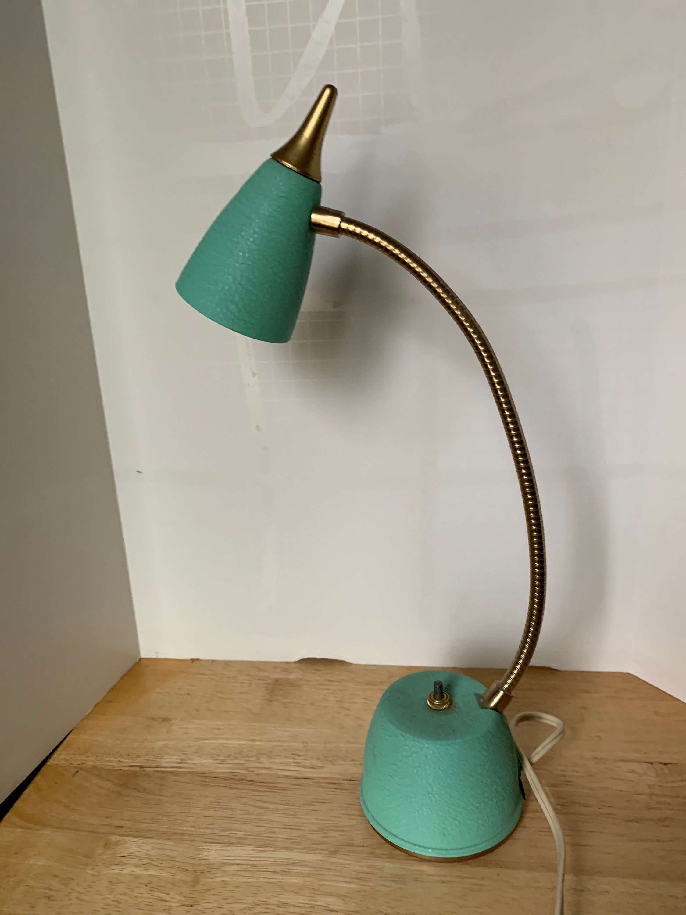Vintage Mid Century Modern goose neck light green (turquoise) desk lamp