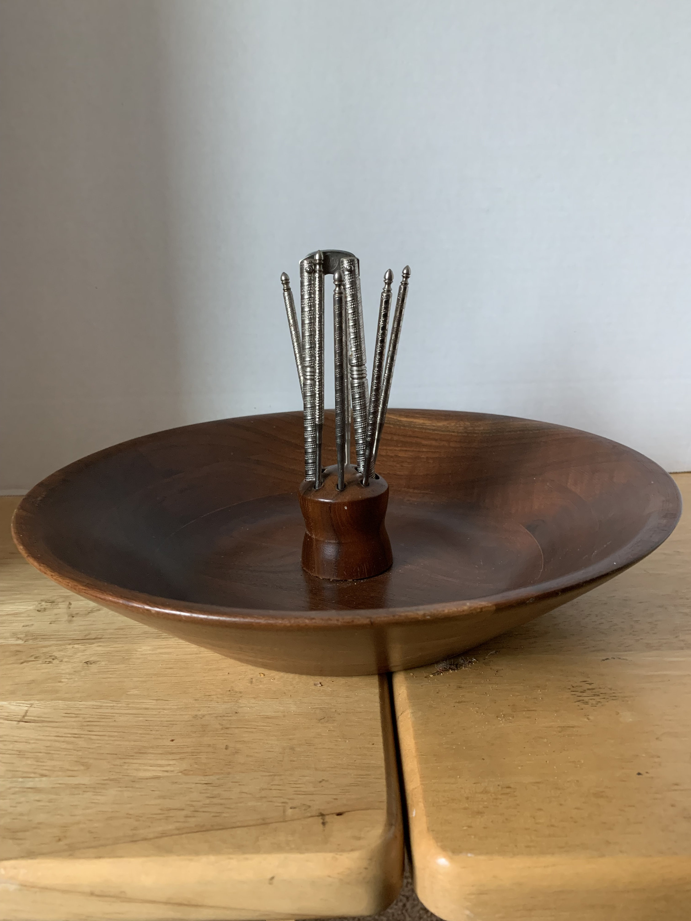 Vintage 8 piece solid Walnut nut bowl set