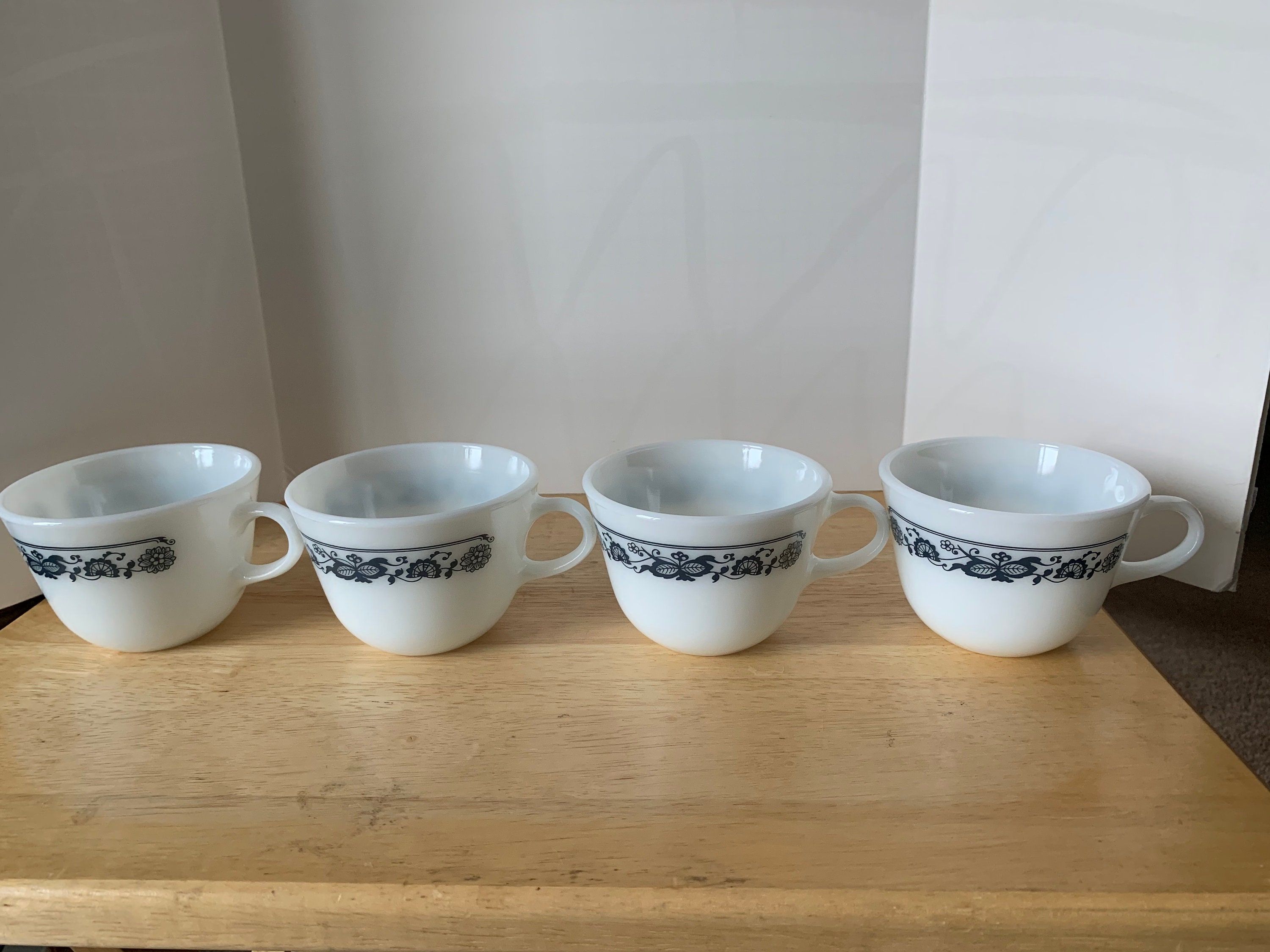 Vintage set of 4 Pyrex Old Town Blue coffee cups